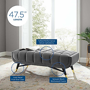 Modway Adept 47.5" Performance Velvet Bench in Gray, 47.5 Inches