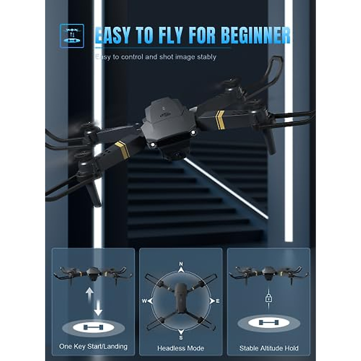 Drones with Camera for Adults Beginners Kids, Foldable E58 Drone with 1080P HD Camera, RC Quadcopter - FPV Live Video, Altitude Hold, Headless Mode, One Key Take Off/Landing, APP Control