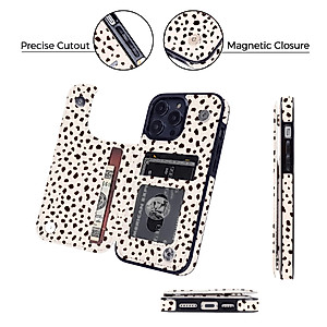 uCOLOR Flip Leather Wallet Case Card Holder for iPhone 12 Pro/12 Women and Girls with Card Holder Kickstand Marble Design Compatible with iPhone 12/iPhone 12 Pro 5G 6.1 inch (Almond Latte Polka Dot)