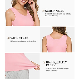 Rosyline 4 Piece Women Tank Tops Basic Sleeveless Undershirt Layering Tanks Black/Grey/White/Pink XL