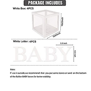 Baby Shower Decoration Baby Balloon Box - 4 pcs Transparent Balloons Boxes with BABY Letter ,White Baby Blocks Centerpieces Party Favors for Baby Girl Boy Birthday Gender Reveal Backdrop