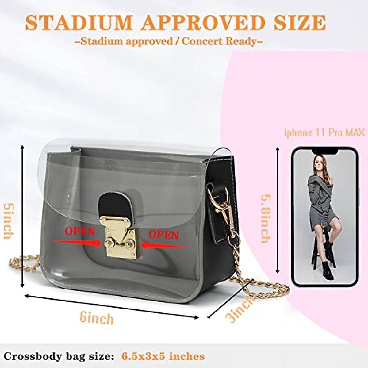 KUI WAN Clear Bag Stadium Approved, Clear Crossbody Bag Cute Clear Purse Gift for Women for Sport Event Concert