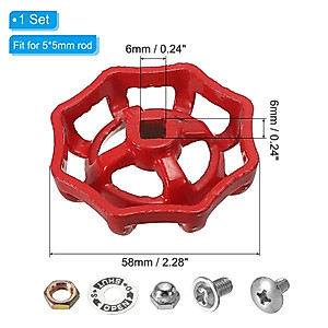 PATIKIL Outside Faucet Handle Square Stem Hole 6x6mm, Cast Steel Faucet Round Wheel Handle Replacement Water Spigot Handle with Screws Spacer, Red