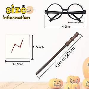 YoHold Wizard Party Supplies Set - Wand Pencils,Wizard Glasses with No Lenses,Lightning Bolt Scar Temporary Tattoo, Gifts for Magic Birthday Party Favors,School Reward,Halloween Decor,12pcs each