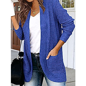 ZESICA Women's 2023 Long Sleeve Open Front Casual Lightweight Soft Knit Cardigan Sweater Outerwear,Blue,Medium