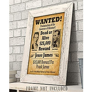 Jesse James Wanted Art Print- 11x14 Unframed Print - Makes a Great Man Cave Decor and Gift Under $15 for Westerns Fans