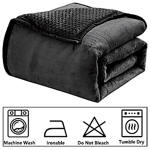 Mocaletto Luxury 3 Layers Fleece Throw Blanket,650 GSM Thick Decorative Warm Blanket Twin Size 50" x 60", Soft Velvet Winter Blanket for Sofa Couch Bed,Washable & Breathable,Black