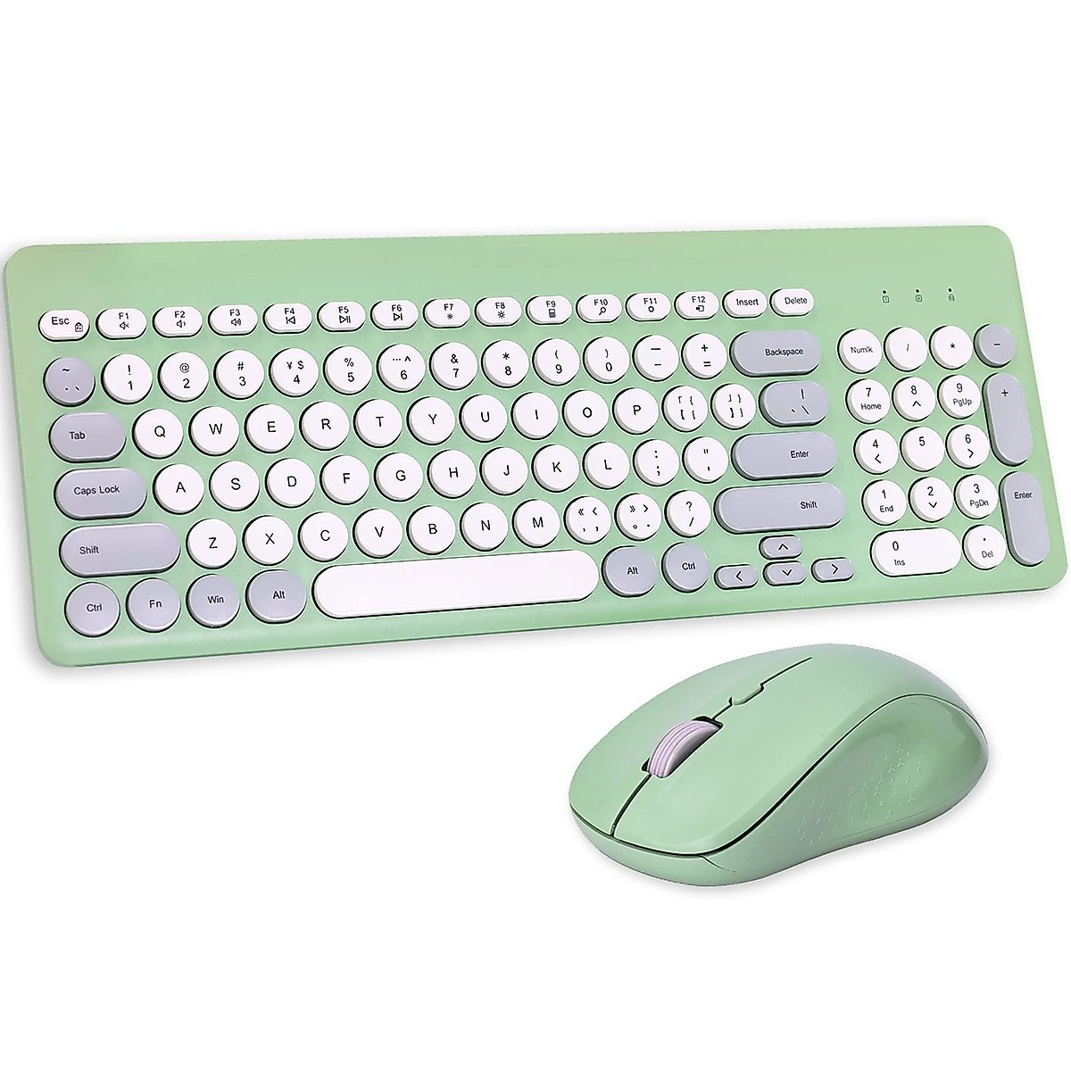 Arcwares Wireless Keyboard and Mouse Combo, Sweet Green Cute Keyboard, 2.4G USB Ergonomic Full-Sized Mute Keyboard for Computer, Laptop, PC Desktops, Mac