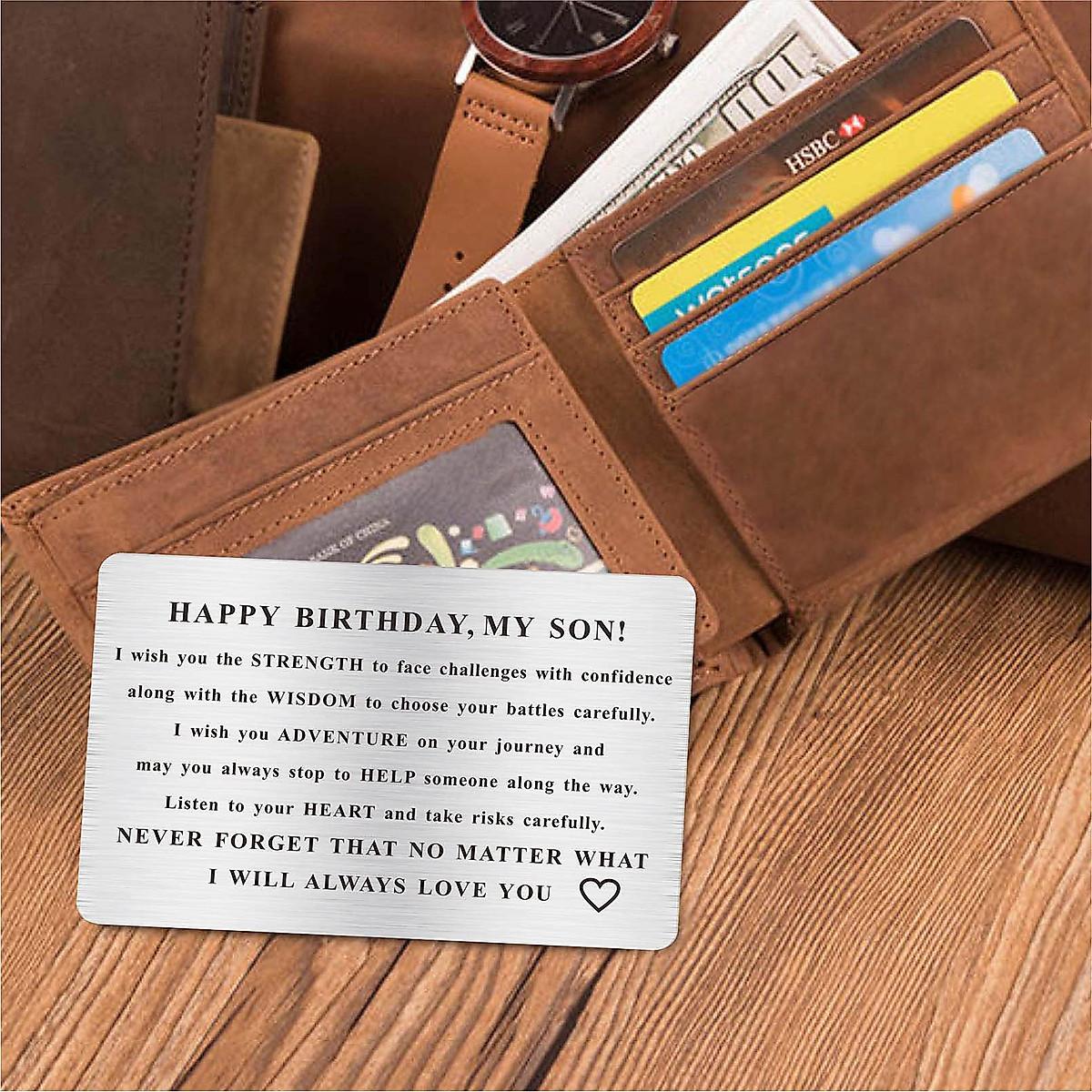 MXRSDF Son Birthday Card - Son Bday Gift - Son Engraved Wallet Card