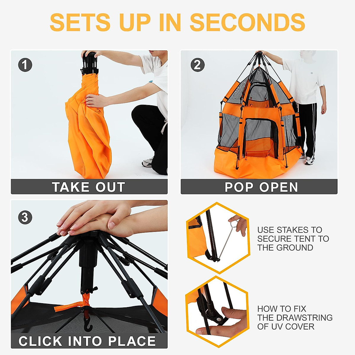 CELETOY Baby Pop Up Playpen with Canopy, Pop Up Baby Pop Up Tent with Safety Lock, Portable Toddler Play Yard with Travel Bag, 6 Ground Stakes, 6 Sand Stakes