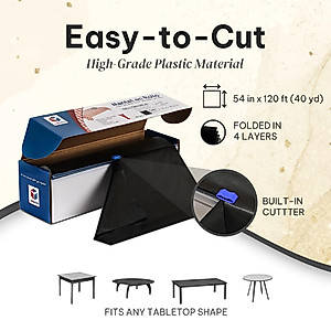 Amatra All-Purpose Plastic Table Cover Roll with Self-Cutter, Alternative to Regular Tablecloth, Disposable Table Cover, Plastic Table Cloth, 54 inches x 120 feet (40 Yards), Black