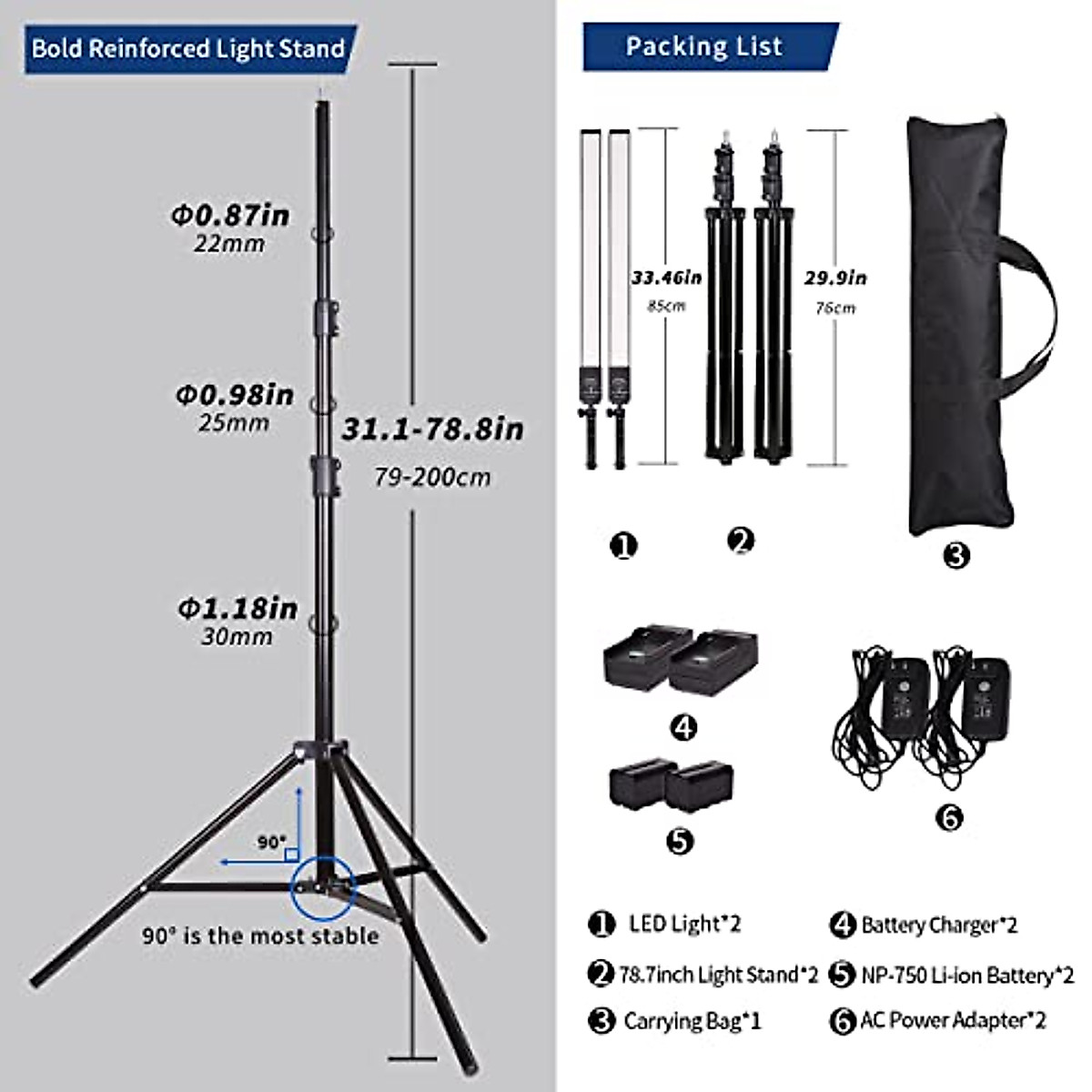 GIJUANRING Photography Lighting,Battery Powered Rechargeable LED Studio Light Wand Dimmable 3200-5500K Portable Handheld Stick Light with Li-Ion Battery,Stand for Portrait,Photo Studio,Outdoor Video