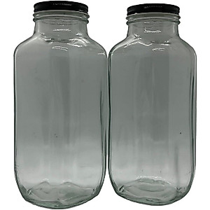 Milk Bottle with Steel Metal Leakproof Lids 32oz Square Glass Beautiful Vintage French Square Drink or Food Container Water Bottle By Yes I Can (White and Silver)