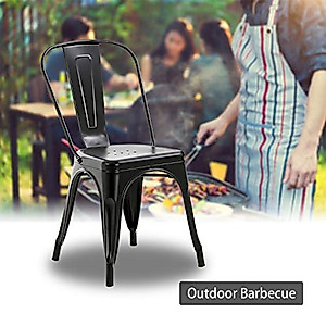 HCB Metal Dining Chairs Set of 4 Indoor Outdoor Patio Chairs Stackable Kitchen Chairs with Back Restaurant Chair 330 LBS Capacity (Black)