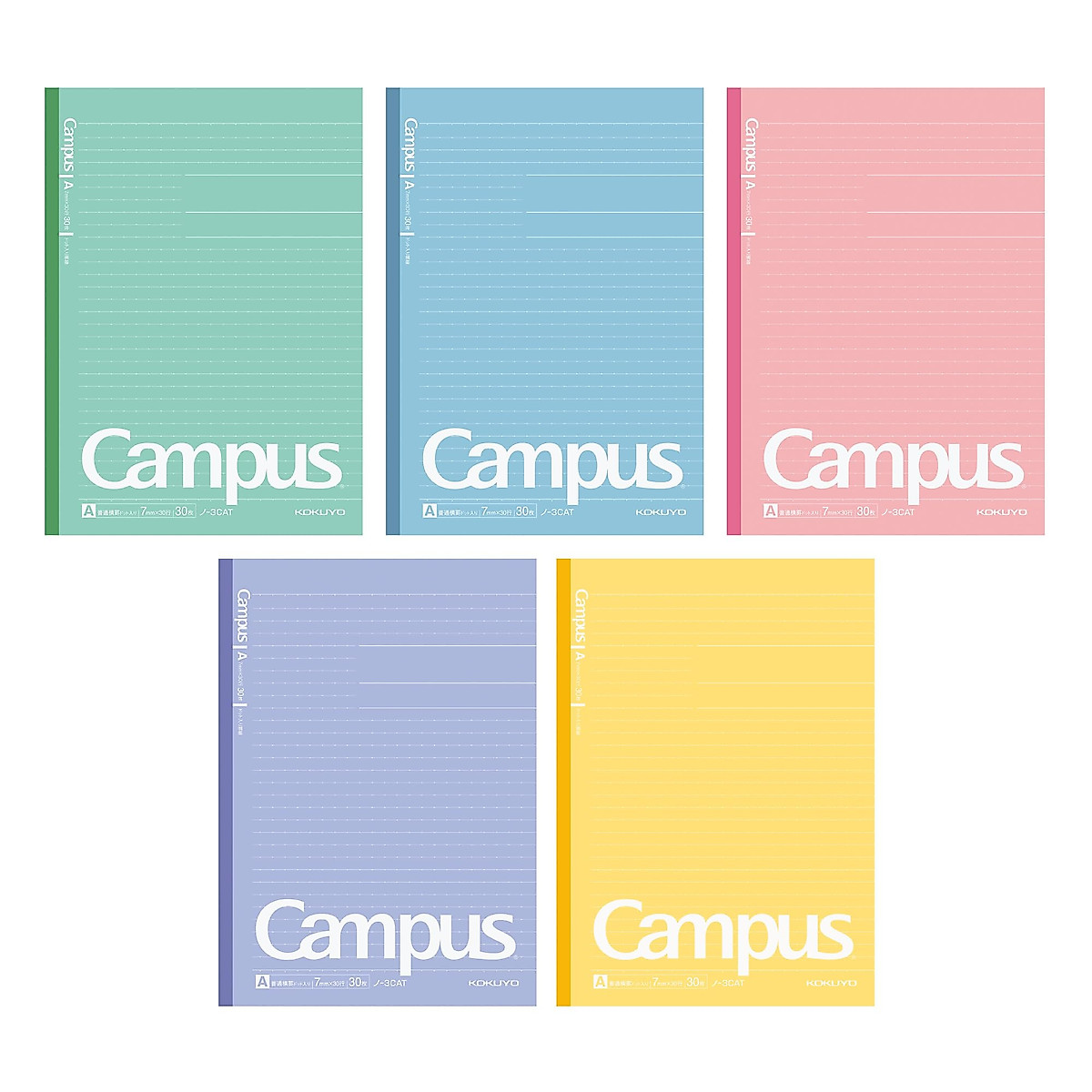 KOKUYO Campus Notebook, A 7mm(0.28in) Dot Ruled, Semi-B5, 30 Sheets, Pack of 5, 5 Colors, Japan Import (NO-3CATNX5)