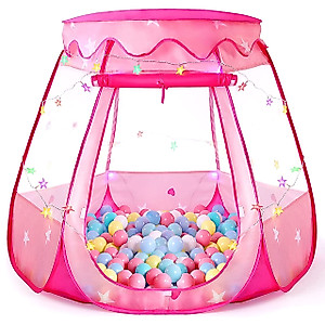 Pop Up Princess Tent with Colorful Star Lights for 1 2 3 Year Old Birthday Gift, 12-18 Months Baby Girl Toys, Foldable Ball Pit with Carrying Bag, Indoor&Outdoor Play Tent for Kids