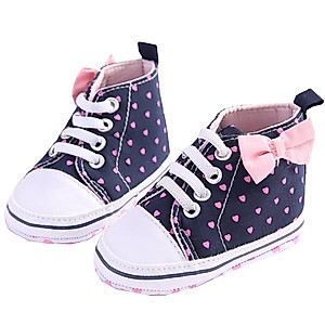 WAYLONGPLUS Infant Canvas Soft Sole Anti-Slip Prewalker Toddler Crib Shoes Love Print Sneaker (Pink Size 1)