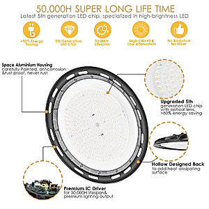 LED UFO High Bay Light, 150W 21,000LM Daylight 5000K Shop Light Fixture, IP65 Waterproof 600W HID Equiv. with Hanging Hook and Safe Rope, Commercial Grade Lighting for Warehouse, Workshop-by BRILLIRARE, UFO-150W, Grey