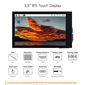 waveshare 3.5inch IPS Capacitive Touch LCD Display, Compatible with Raspberry Pi 5/4B/3B/Zero/Zero W/Zero 2W/Pico/Pico W/Pico WH, 480×800, Adjustable Brightness