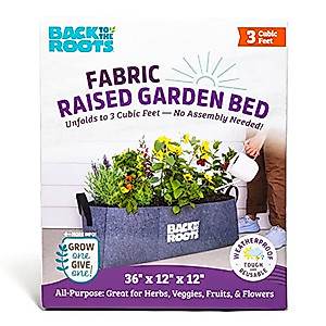 Back to the Roots Reusable Fabric Grow Bed for Herbs, Vegetables & Flowers, 3 cu. ft., Weatherproof, Double-stitched Handles for Easy Moving, No Assembly/Tools Needed