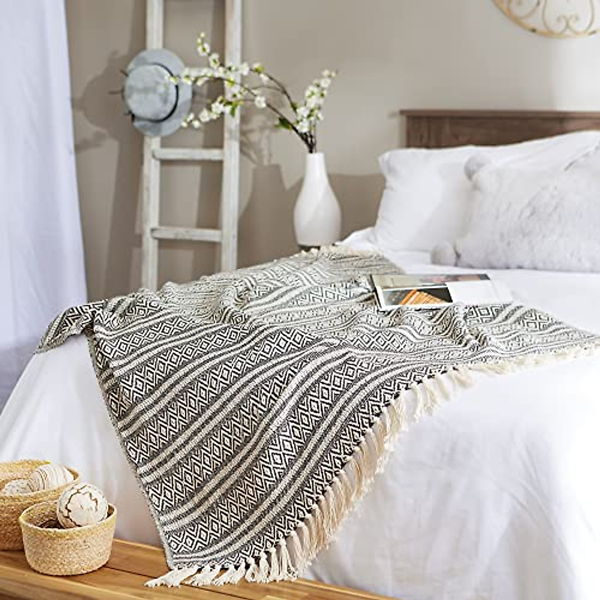 DII Rustic Farmhouse Cotton Adobe Stripe Blanket Throw with Fringe for Chair, Couch, Picnic, Camping, Beach, & Everyday Use, 50 x 60