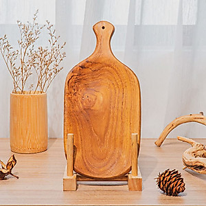 Rainforest Bowls 6"x5" Curved Edge Rectangular Javanese Teak Wood Cutting Board w/Handle- Ultra-Durable, Heavy Duty, Lasts Years w/Daily Use- Premium Style Handcrafted by Indonesian Artisans