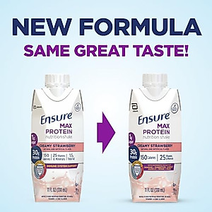 Ensure Max Protein Nutrition Shake with 30g of Protein, 1g of Sugar, High Protein Shake, Creamy Strawberry, 11 fl oz, (Pack of 12)