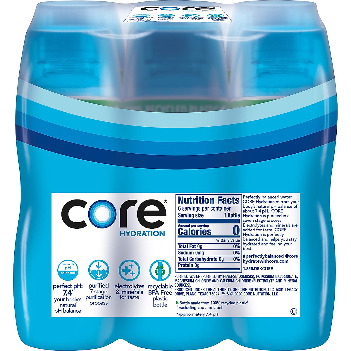Core Hydration Perfectly Balanced Water, .5 L bottles, 24 Count (4 Packs of 6), USA Gymnastics Official Hydration Partner