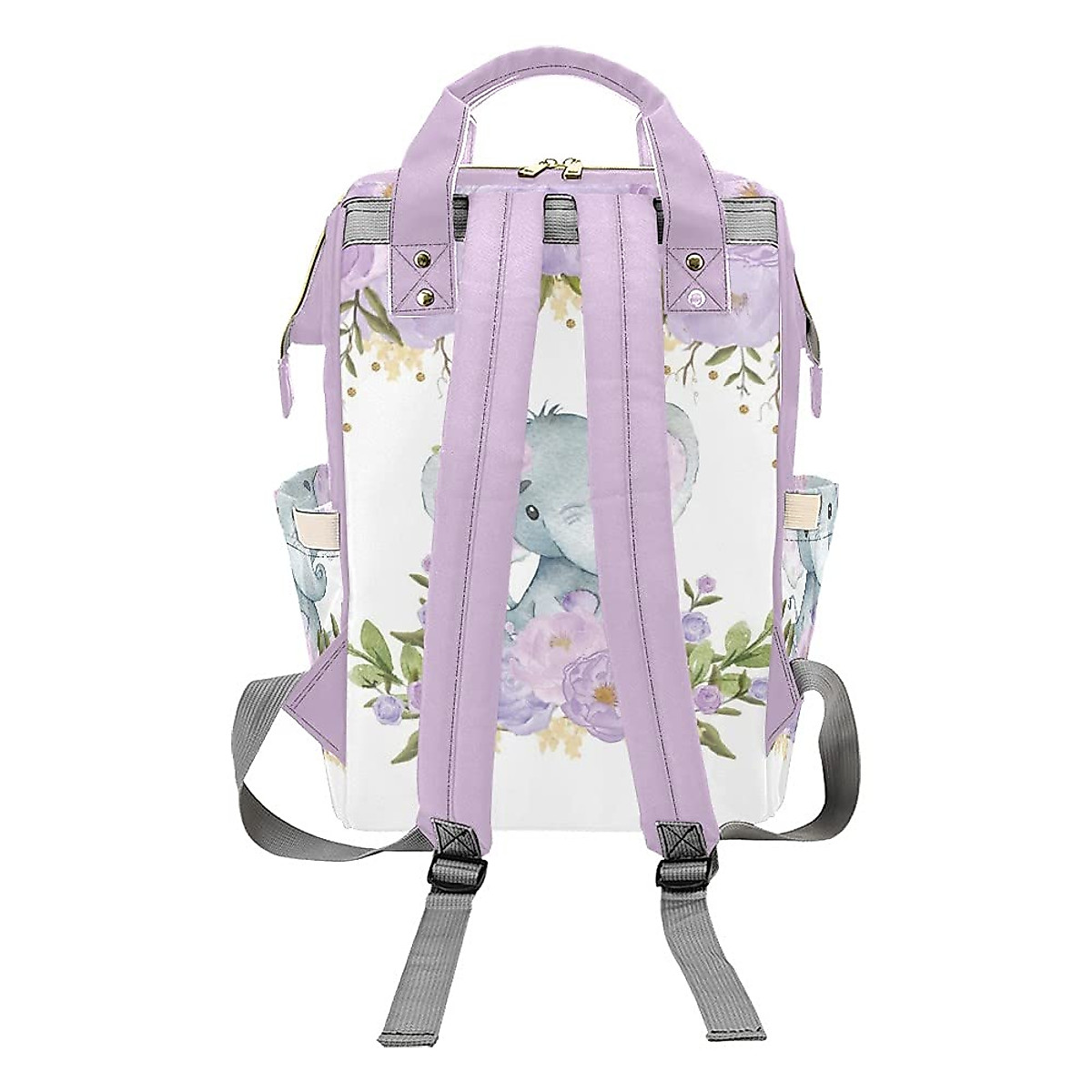 Yeshop Personalized Diaper Backpack Purple Violet Floral Elephant Multi Function Diaper Bag Travel Daypack Nursing Nappy Bag