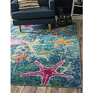 Unique Loom Positano Collection Coastal Modern Bright Colors Starfish Navy Blue Area Rug (8' x 10')