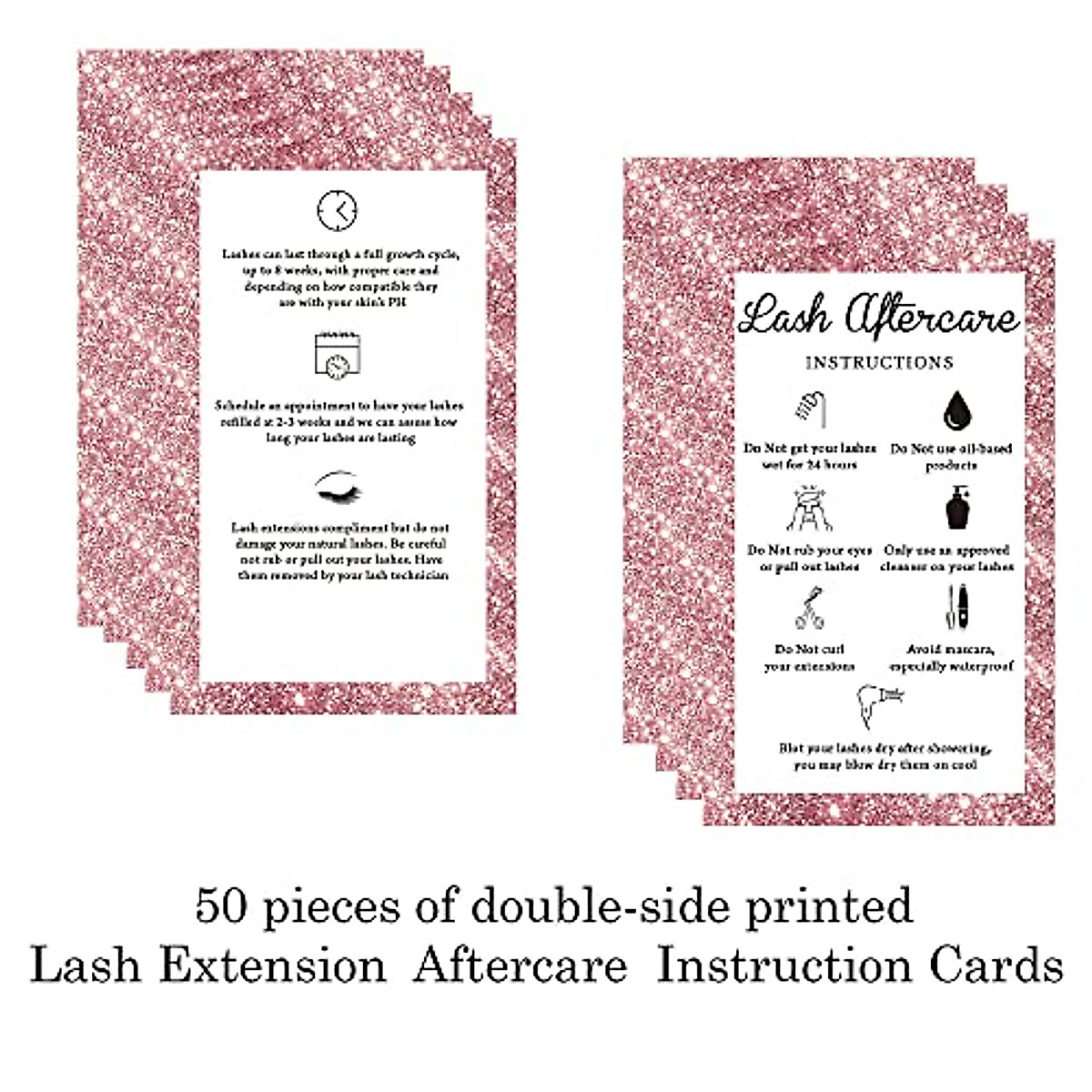 Aftercare Lash Extensions Card, 50 Pack Of 3.5x2 Inch Eyelash Extension Care Instruction Cards For Eyelash Extension Supplies, Eyelash Extension Kit, Glossy Eyelash Cards For Salon, Business Supplies