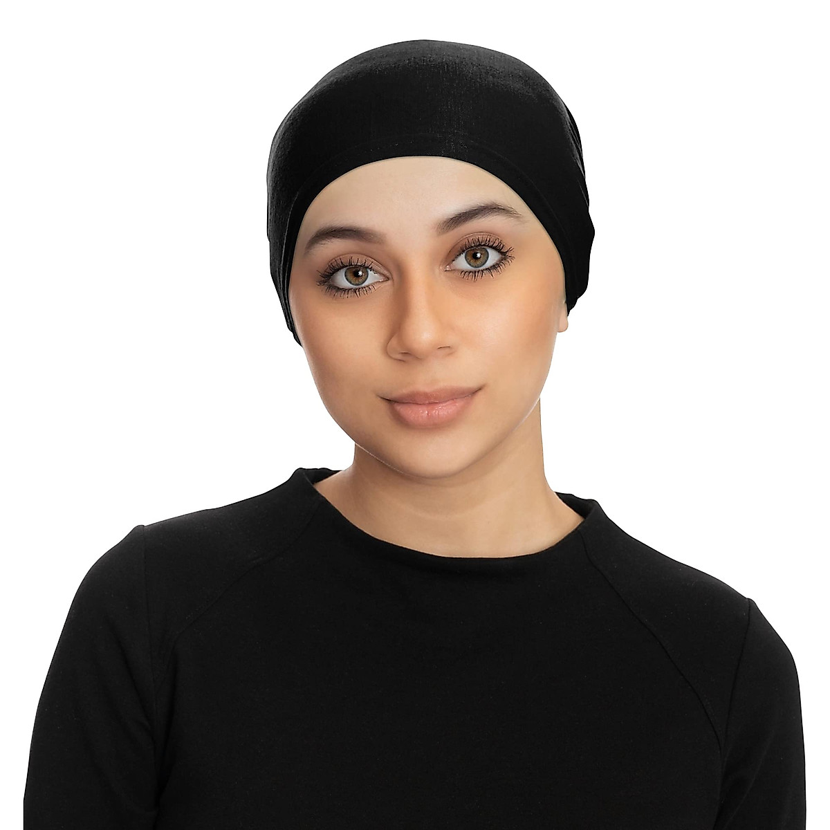 TheHijabStore.com Jersey Bonnet Caps Under Scarf Head Wraps for Women Turban Hat with Tie-Back Closure Black