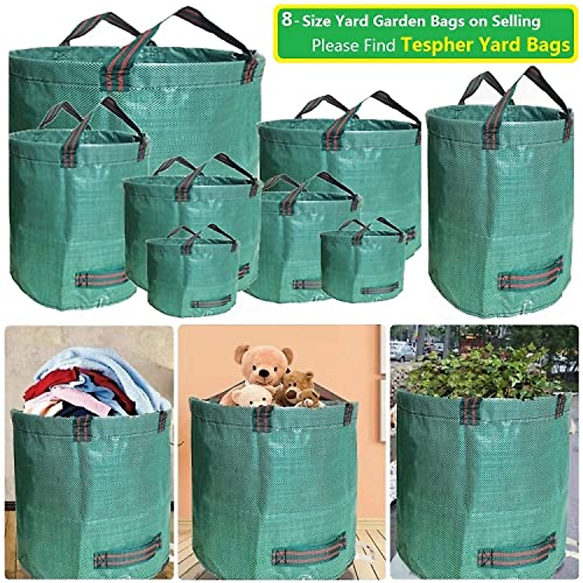 Professional 3-Pack 106 Gallons Lawn Garden Bags (D31, H31 inches) Reusable Yard Leaf Waste Bags with Coated Gardening Gloves - Storage Bag,Patio Bag,Laundry Container,Trash Can with 4 Handles