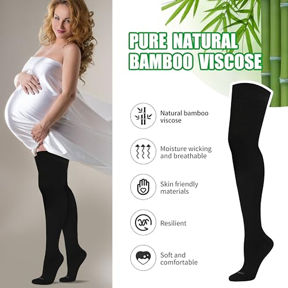 LEVSOX Thigh High Compression Socks for Women&Men 20-30 mmHg Viscose for Bamboo Over the Knee Graduated Long Compression Stockings for Nurse, Pregnancy, Travel, 3 Pair, Close Toe, Black