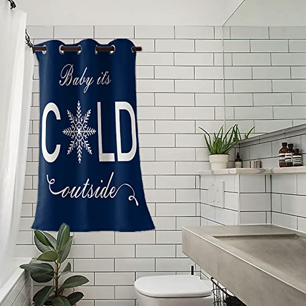 Prime-Home Blackout Curtains for Bedroom, Christmas Grommet Curtains Thermal Insulated Blackout Window Curtains Drapes, Blackout Panel 52"x 24" Cold Winter Snowflakes Blue Backdrop