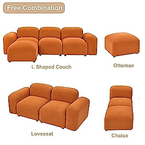 Tmsan Modular Sectional Sofa, Convertible L Shaped Couch, 94.5" Cloud Couches for Living Room Set, Teddy Fabric, Orange