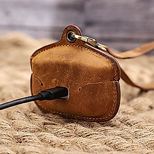 Genuine Leather Case Compatible with Sony WF-1000XM4 True Wireless Earphone Protective Case Crazy Horse Leather Cover with Leather Lanyard (Brown)
