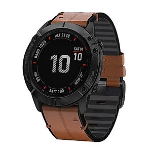 Abanen Genuine Leather Watch Band, QuickFit 22mm, Soft Sweatproof Silicone for Garmin Fenix 6/5/7, Instinct, EPIX 2, Approach S62/S60, Brown