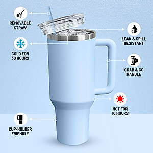 Crave Cups 40oz Tumbler with Lid and Straw l Reusable Spill Proof Double Wall Insulated Stainless Steel Water Bottle Travel Mug l Cupholder Friendly Vacuum Sealed Tumbler with Handle (Chambray)