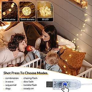 BEEWIN Globe String Lights,10FT 30 LED Decorative Christmas Lights,8 Modes Crystal Crackle Ball Lights,USB Twinkle Fairy Lights for Bedroom,Indoor,Outdoor,Classroom,Wedding,Party,Garden,Warm White