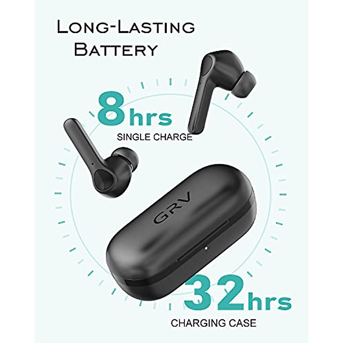 Wireless Earbuds, GRV T5 Bluetooth 5.0 Earbuds with Microphone 34H Playtime Touch Control Clear Call IPX7 Waterproof, Earbud & in-Ear Headphones for Sports (Black)