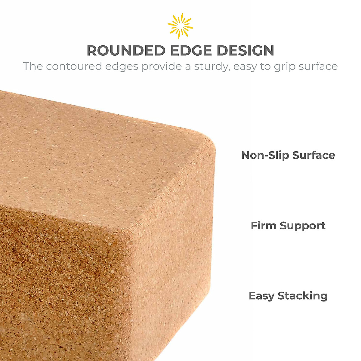 Sunshine Yoga 4" Cork Yoga Block, 6 Pack Bulk Yoga Blocks, Firm and Supportive Yoga Brick for Stretching, Pilates, and Workout, Balance Exercise Block for Schools and Studios, 4" x 6" x 9"