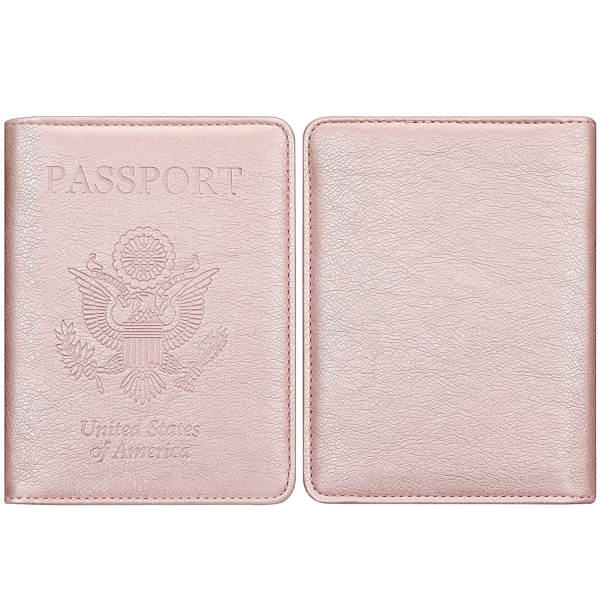 HOTCOOL Passport and Vaccine Card Holder Combo Leather RFID Blocking Wallet with Elastic Strap Travel Cover Case for Passport, with USA CDC Vaccination Card Slot, with Pen, Rose Gold