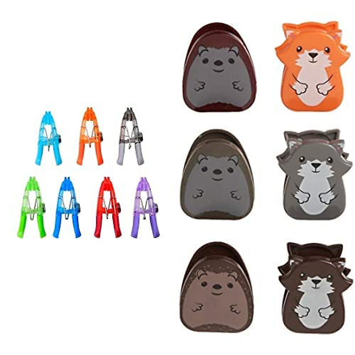 Kizmos Magnetic Multipurpose Bag Clips, Set of 7, Multicolored & Kikkerland Woodlands Bag Clip, Set of 6