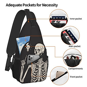 Yamegoun Funny Skull Sling Bag Backpack Women Men Crossbody Shoulder Chest Bag Unisex for Travel Casual Hiking with Adjustable Strap