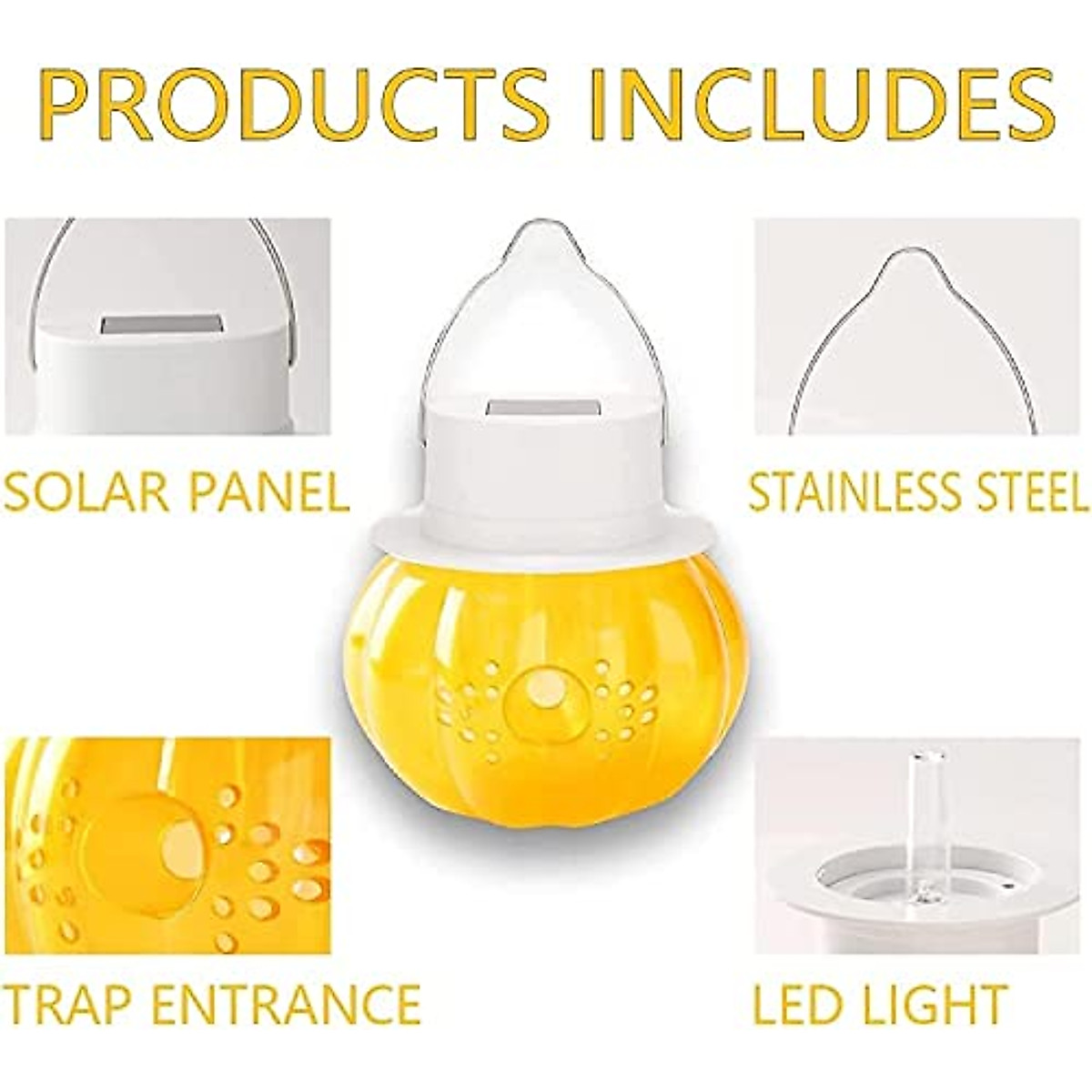 Wasp Traps Outdoor Hanging, Yellow Jacket Killer, Solar Powered Bee Trap Outdoor, Wasp Repellent Outdoor, Reusable Bee Catcher Hornet Trap for Trapping Hornet, Bee, Insects