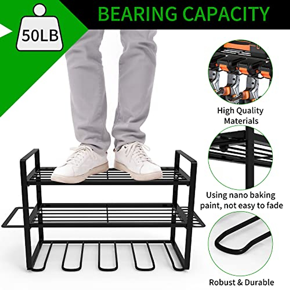 Jubilin Power Tool Organizer Wall Mount, Heavy Duty Cordless Power Tools Holder, Garage Tool Organizer and Storage, Practical Power Tool Storage Rack, Perfect for Father's Day - 3 Layers, Black