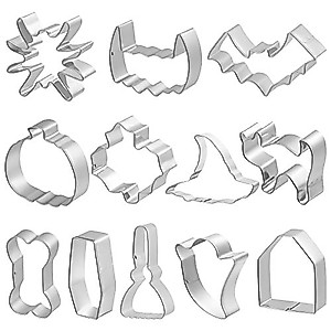 BESTONZON 12pcs Halloween Cookie Cutter Set, Stainless Steel Cake Biscuit DIY Molds Cutters Ghost Pumpkin Cookies Cutters for Kitchen Baking Halloween Party Decorations
