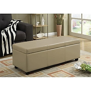 SIMPLIHOME Avalon 48 inch Wide Contemporary Rectangle Storage Ottoman Bench in Satin Cream Vegan Faux Leather, Assembled, for the Living Room, Entryway and Family Room