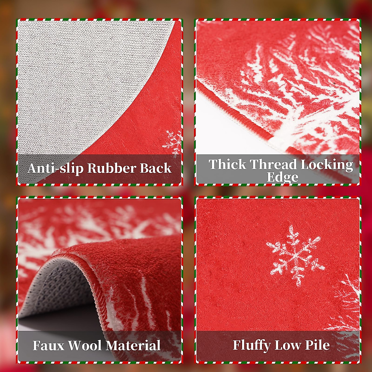 Christmas Round Area Rug 4ft, Washable Kitchen Rugs Non-Slip Indoor Runner Rug Carpet, Christmas Snowflake Holiday Rug for Bedroom Bathroom Living Dining Room Decor